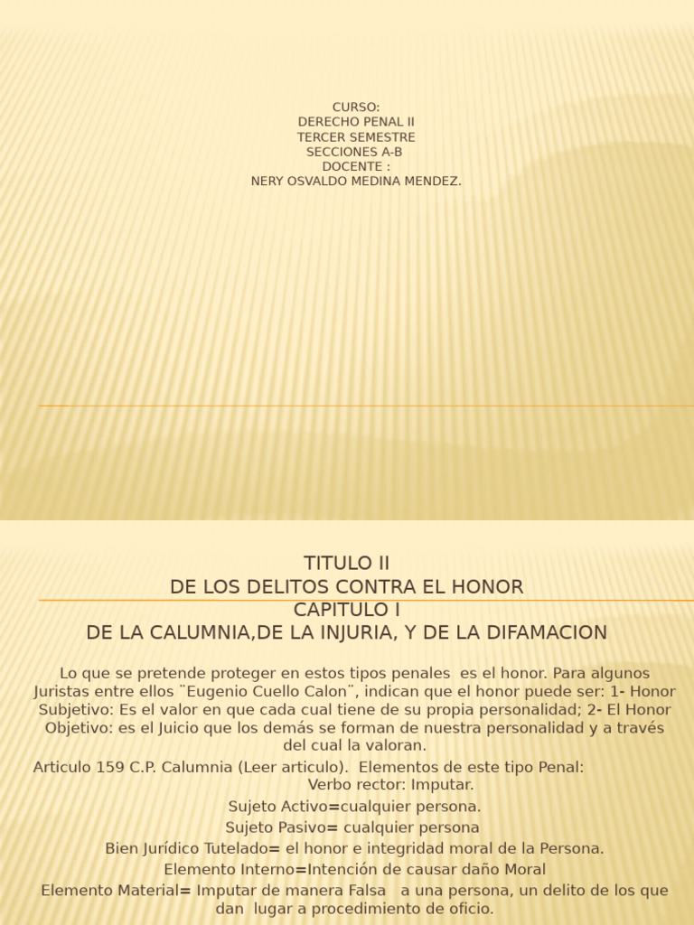 Presentacion - DELITOS CONTRA EL HONOR | PDF | Difamación | Ley Pública