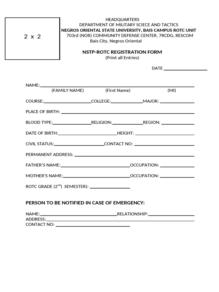 Rotc Enrollment Form | PDF