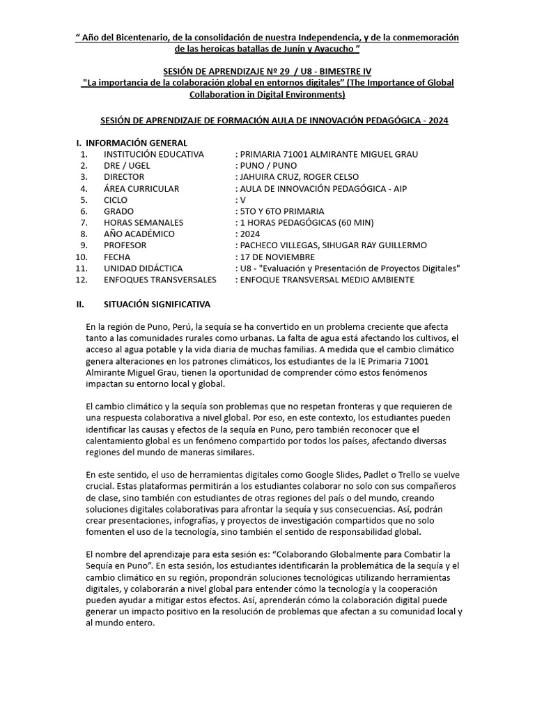 SA -DAIP CICLO V - MODELO ADAPTADO A SESIONES(OJO AIP ES TALLER) | PDF ...