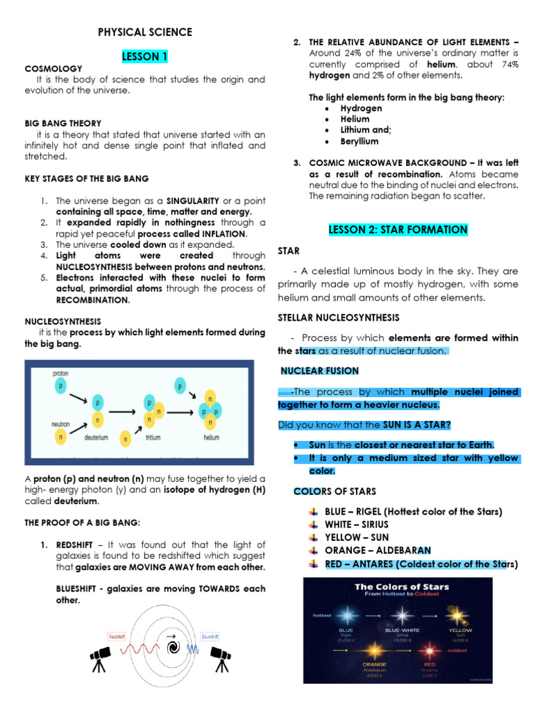 Physical Science Reviewer | PDF | Stars | Nuclear Physics