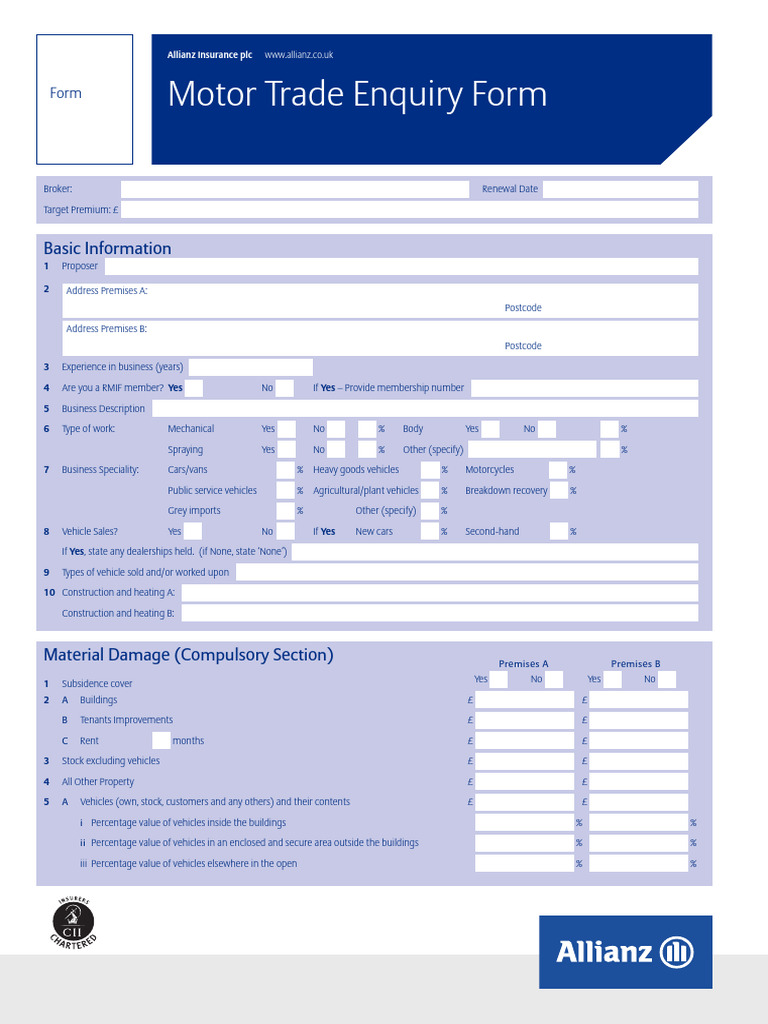 Allianz Motor Trade Proposal Form | PDF | Motorcycle | Vehicles
