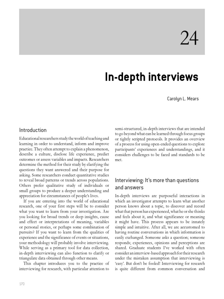 Research Methods and Methodologies in Education - (24. In-Depth Interviews) | PDF | Methodology ...