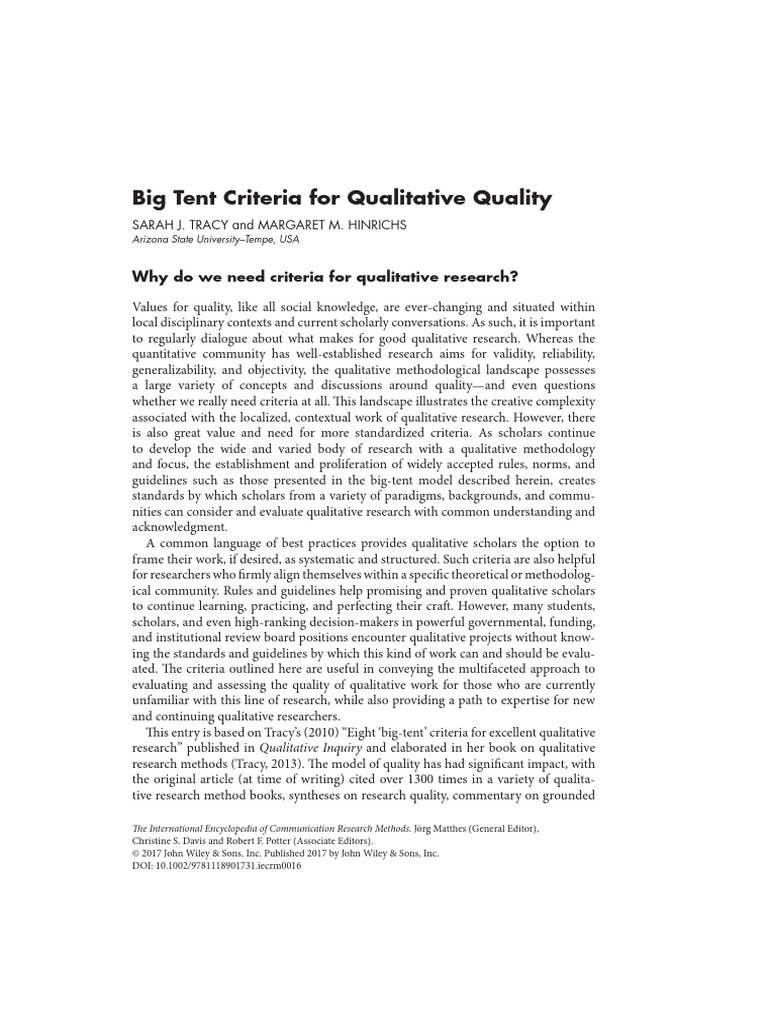 Big Tent Criteria for Qualitative Research | PDF | Methodology ...