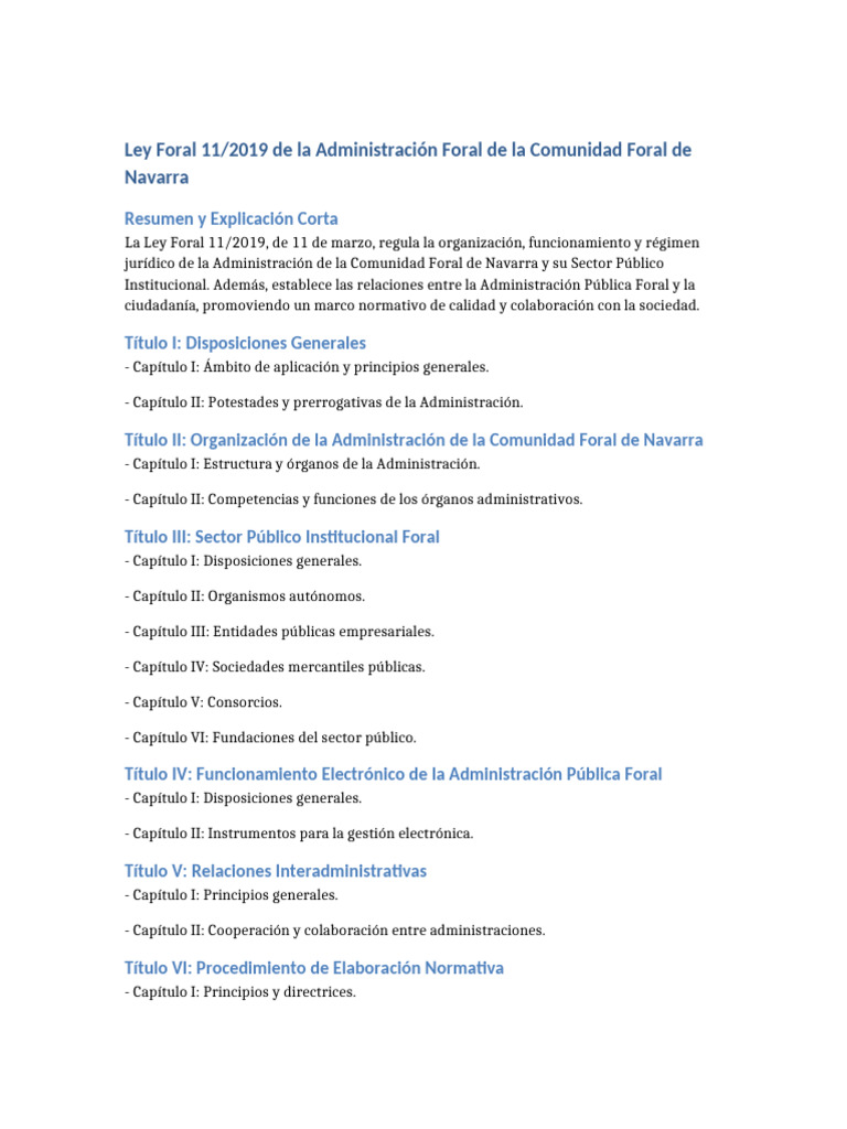 Ley Foral 11/2019: Administración Navarra | PDF