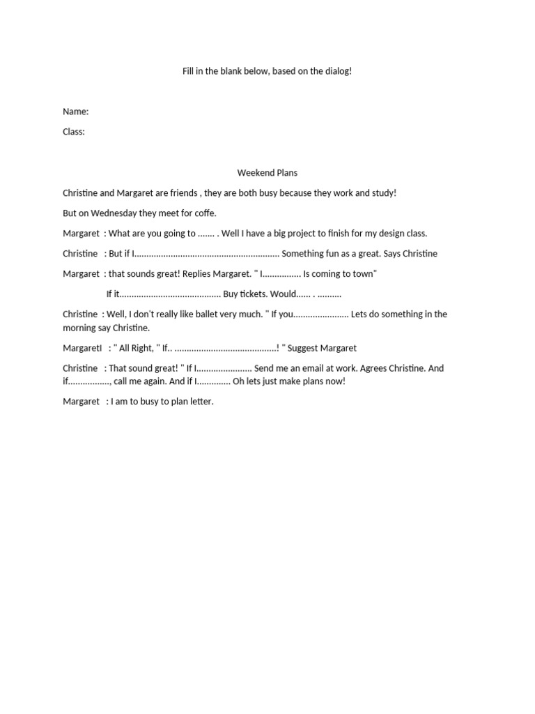 Weekend Plans Discussion between Friends | PDF