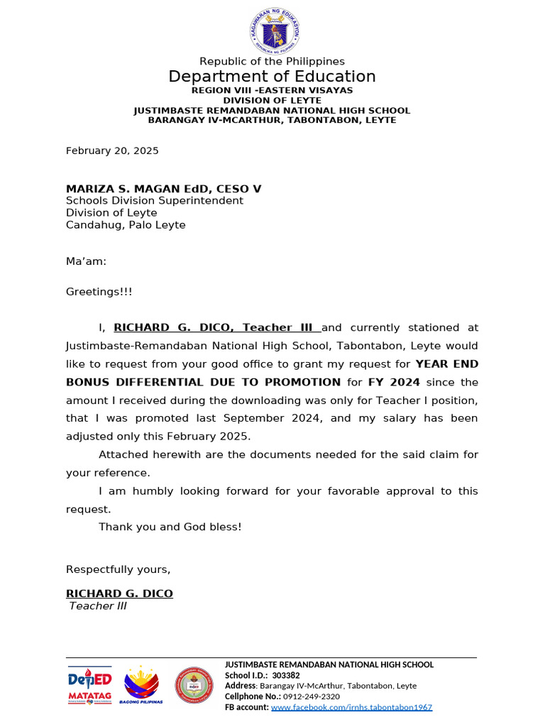 Letter Request For Differential | PDF | Government | Public Administration