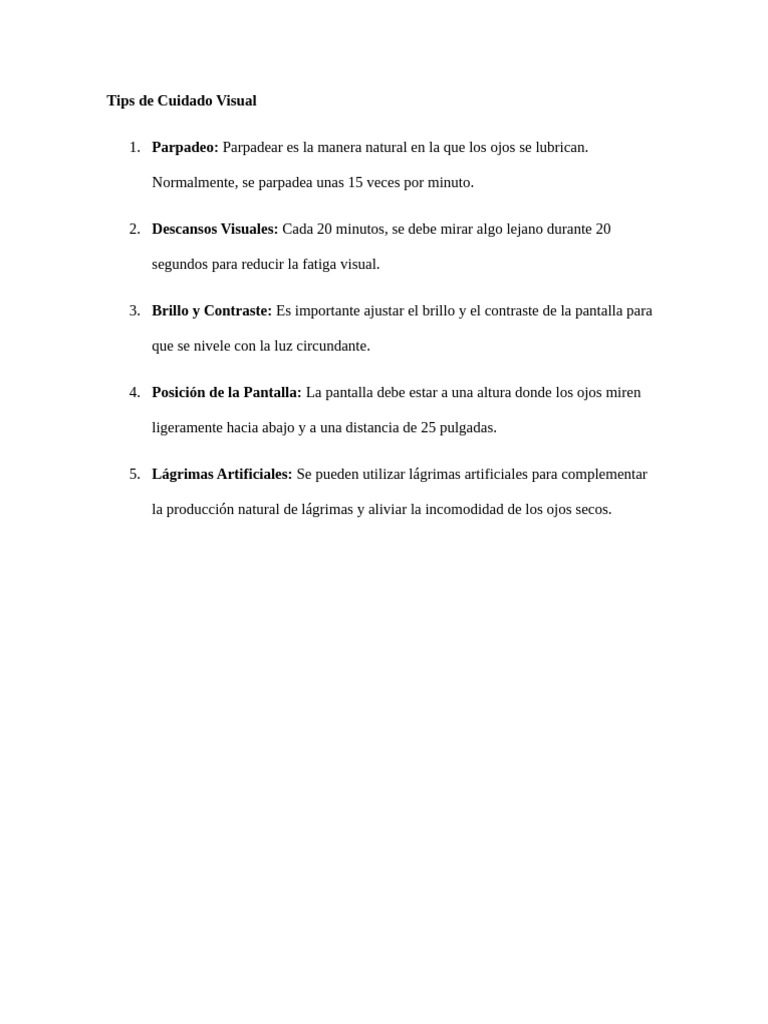 Tips de Cuidado Visual | PDF