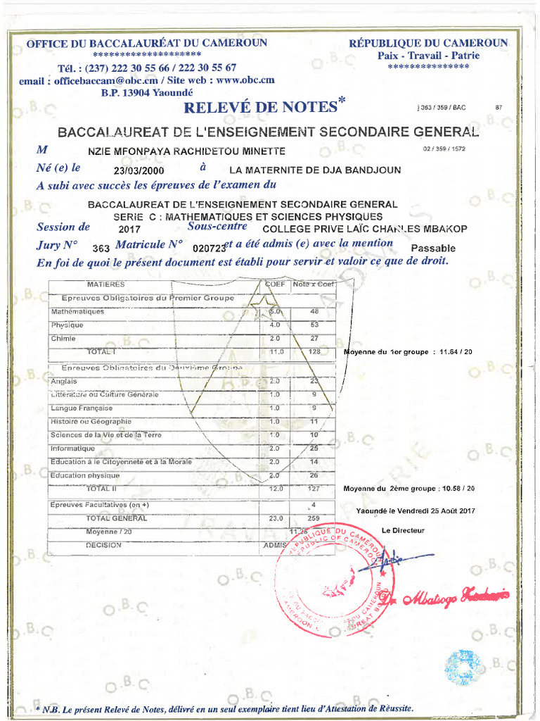 Rélévé de Note Baccalaureat | PDF