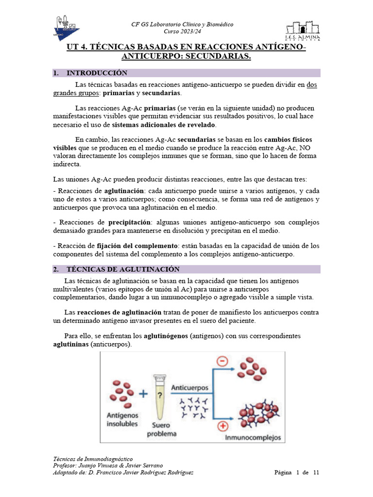 UT4.1. Técnicas Basadas en Reacciones Ag-Ac - Secundarias AGLUTINACIÓN | PDF | Anticuerpo | Tipo ...