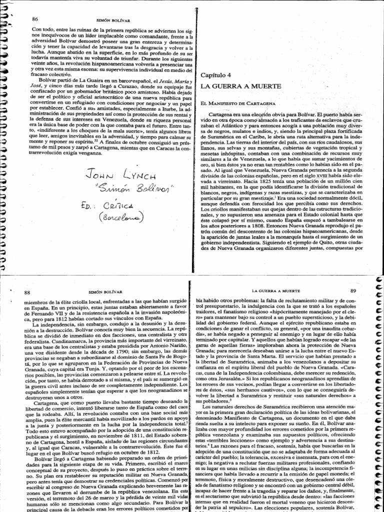 Jhon Lynch - Simon Bolivar Cap 4 y 5 | PDF
