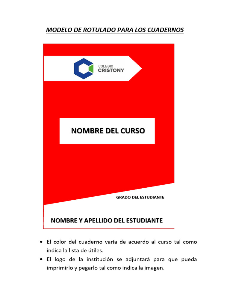 Modelo de Rotulado para Los Cuadernos | PDF