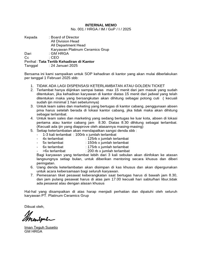 001 Internal Memo Keterlambatan 2025 | PDF