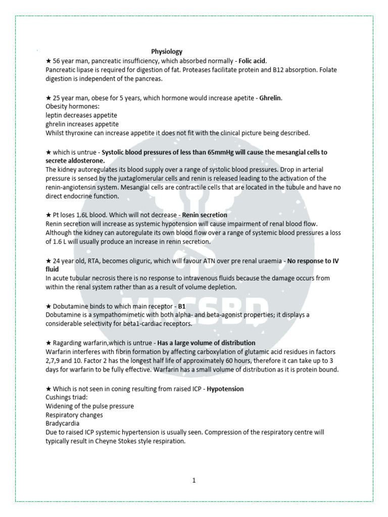 EMRCS Concised (Physiology) | PDF | Adrenal Gland | Kidney