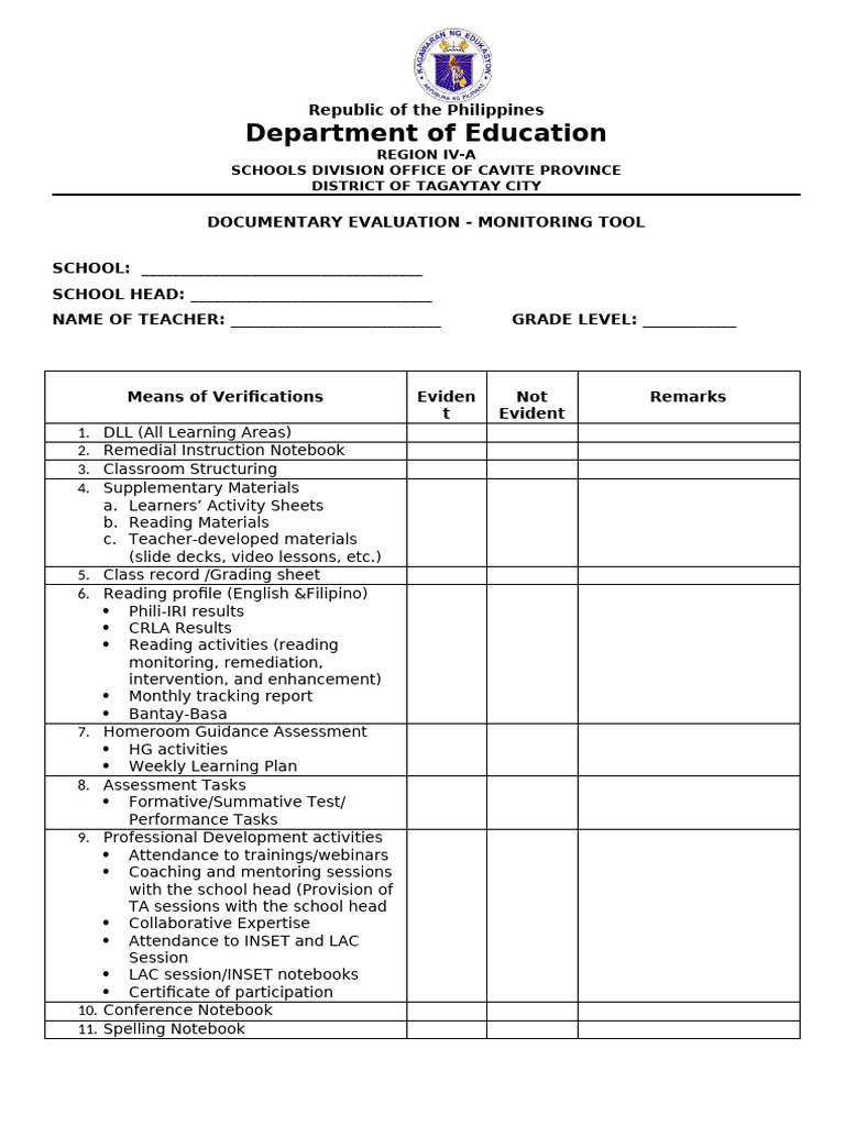 Cavite Province School Evaluation Tool | PDF | Cognition | Behavior ...