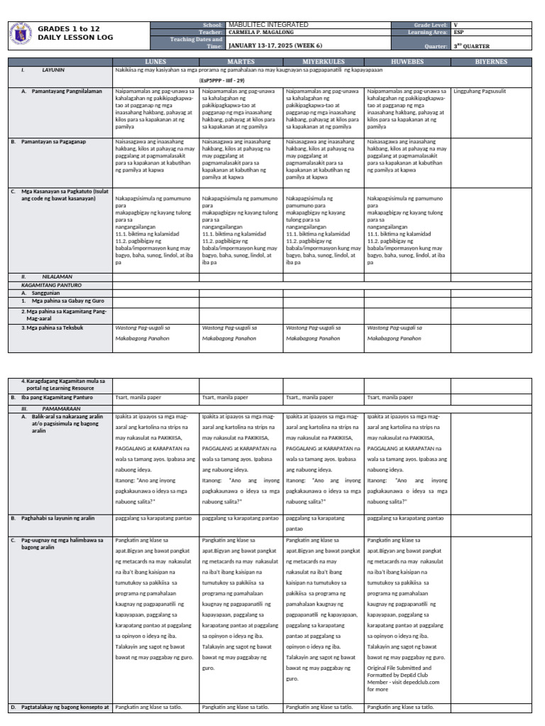 DLL - Esp 5 - Q3 - W6 | PDF