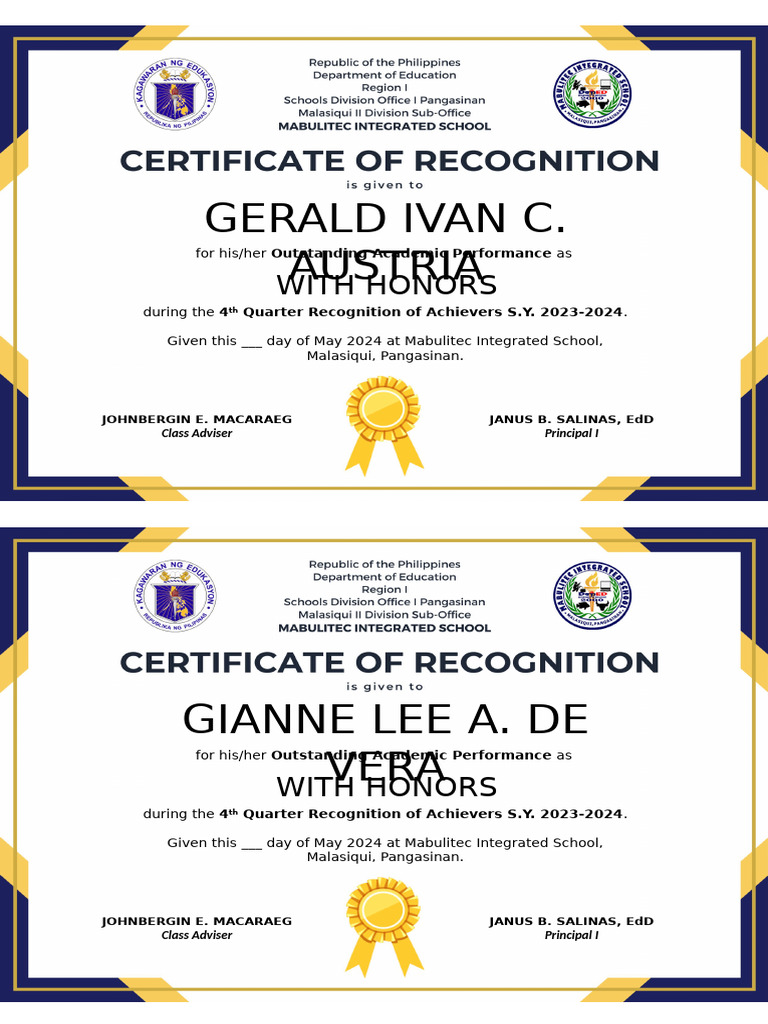 Certificate For Quarterly Awarding | PDF