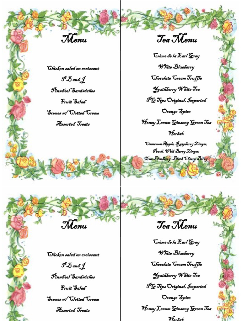 Tea Menu and Light Fare Options | PDF
