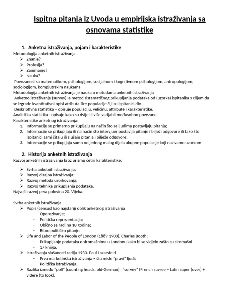 Skripta Empirijska Istraživanja Sa Osnovama Statisitke | PDF