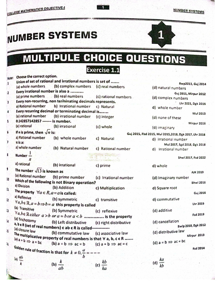 1st Year Math MCQs | PDF