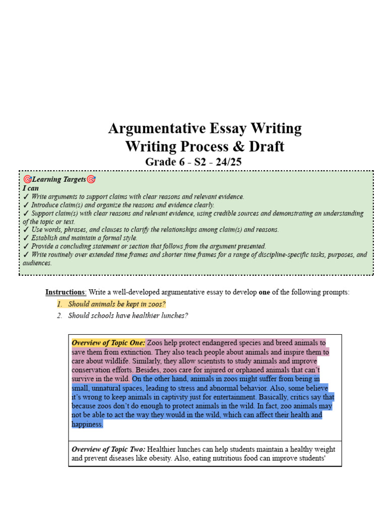 Argumentative Essay Guide for 6th Grade | PDF | Argument | Zoo