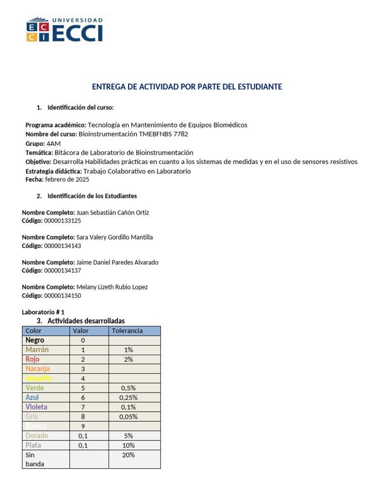 Bitácora de Laboratorio en Bioinstrumentación | PDF | Medición ...