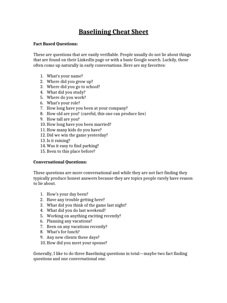 Effective Baselining Questions Guide | PDF