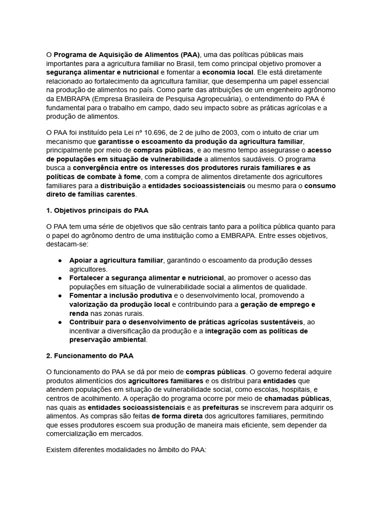 Programa de Aquisição de Alimentos PAA | PDF | Agricultura | Agronomia
