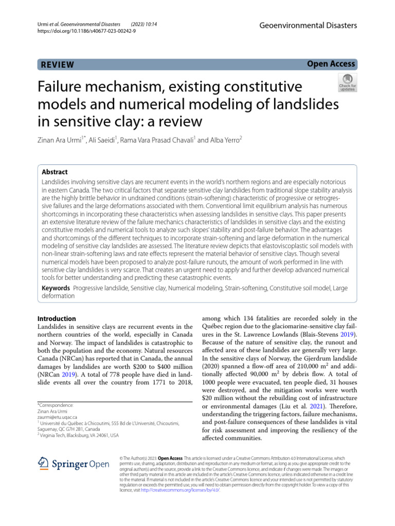 Failure Machanism Exisitng Constitutive Models and Numerical Modelling ...
