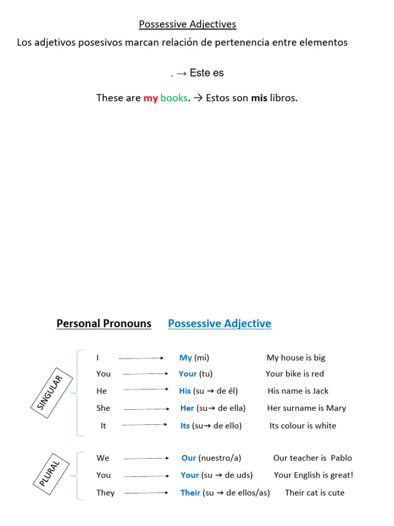 Spanish Possessive Adjectives Chart | PDF