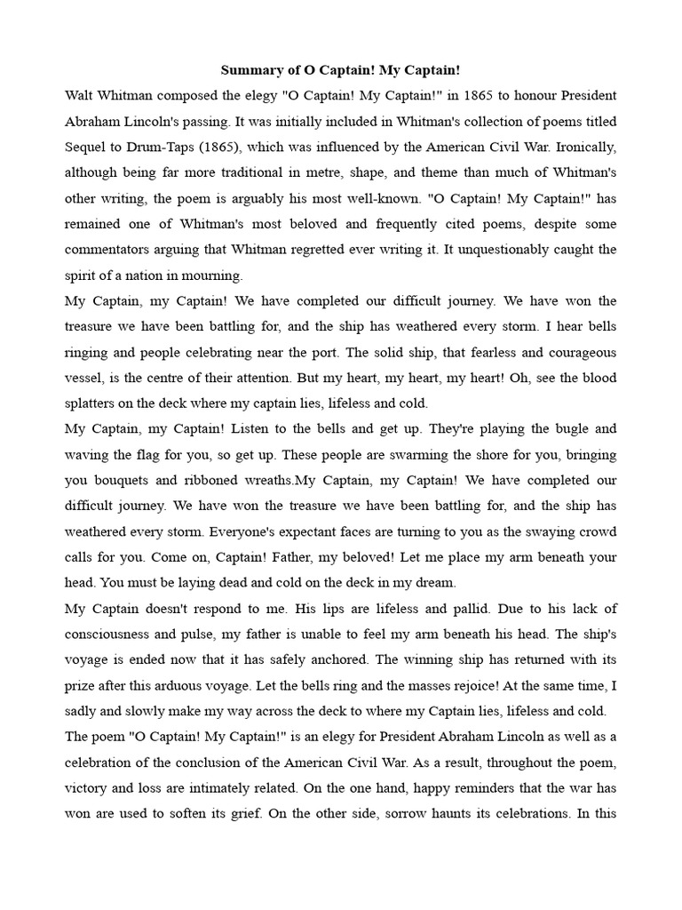 O Captain! My Captain! Summary | PDF