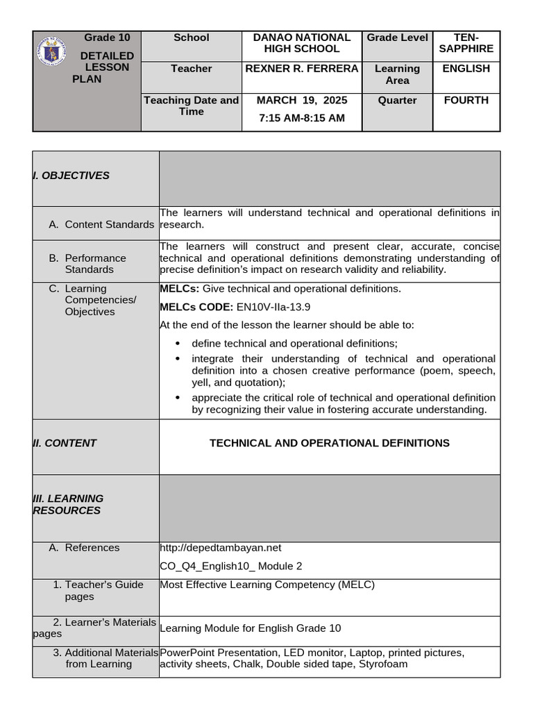 Eng10 q4 m2 LP Final Demo | PDF | Definition | Stars