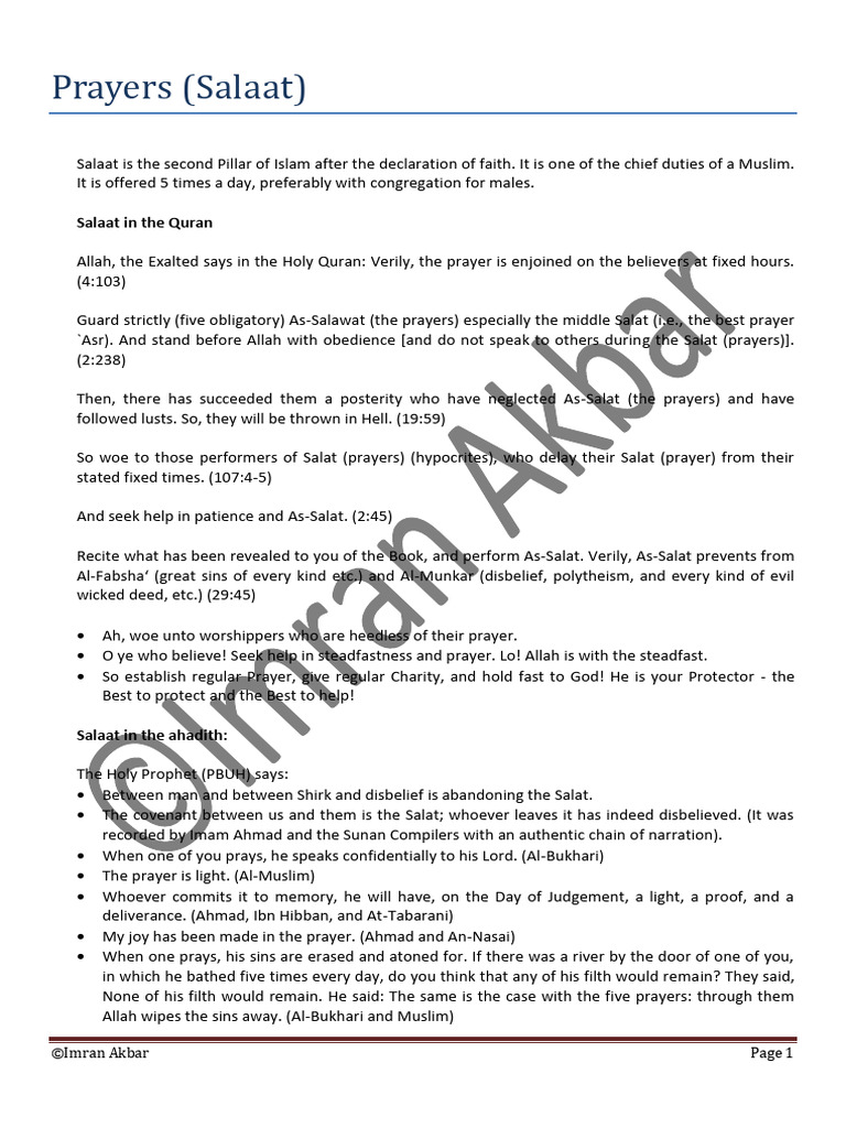 Five Pillars of Islam - Salaat | PDF | Mosque | Sharia