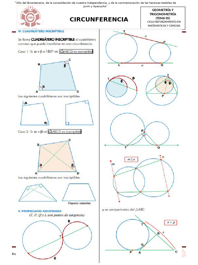 Ciclo Reforzamiento en Matematica y Ciencias Circunferencia | PDF ...
