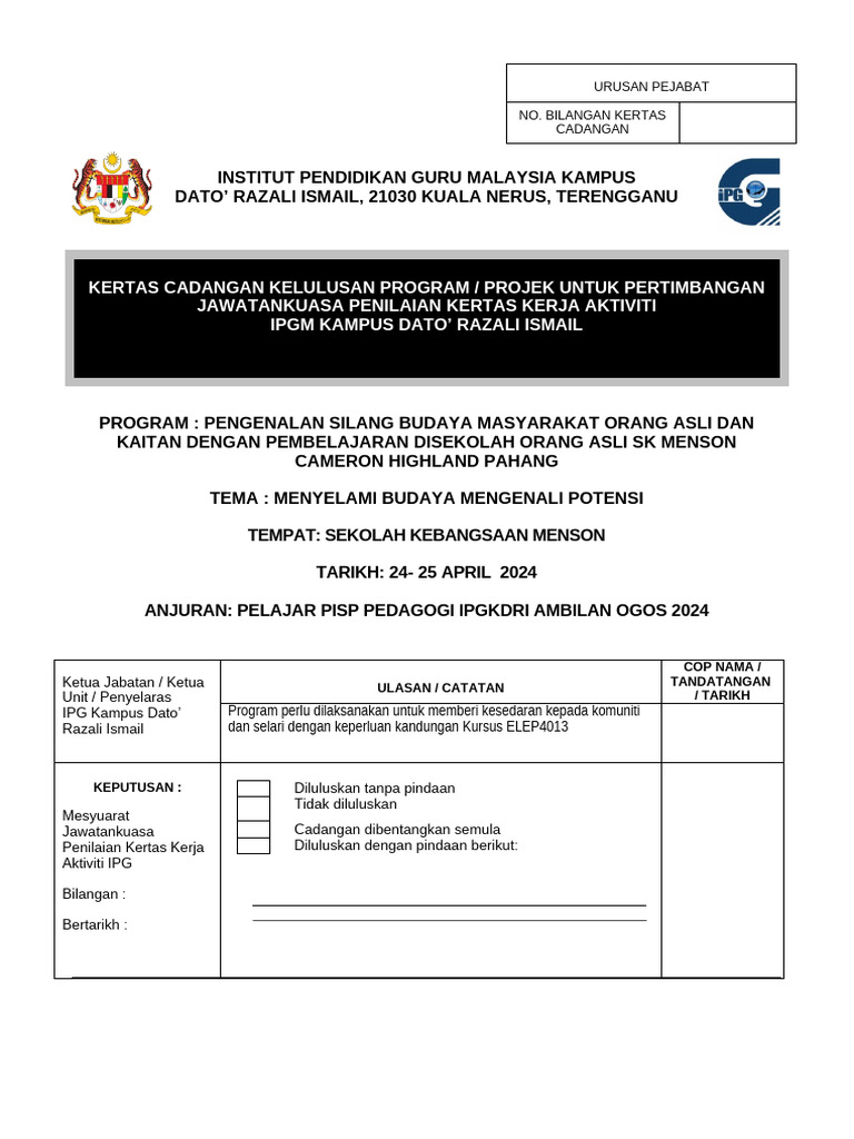 Kertas Kerja Program Silang Budaya | PDF