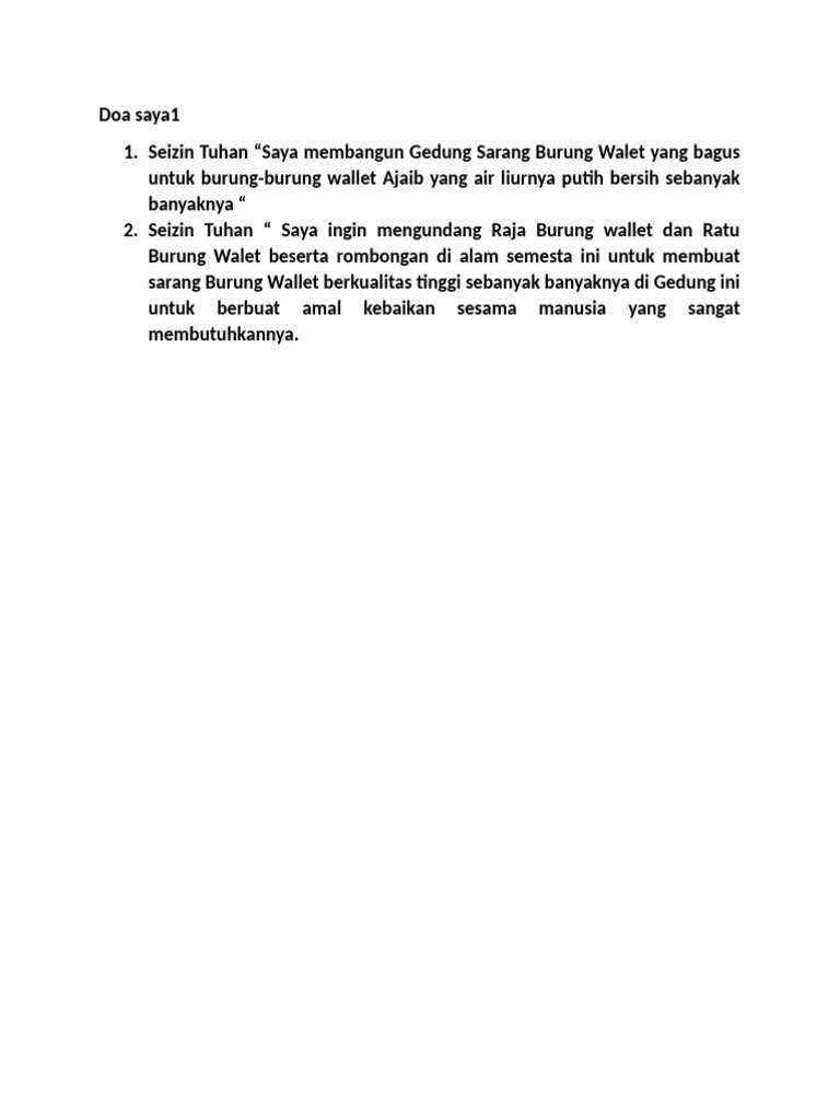 Doa untuk Sarang Burung Walet | PDF
