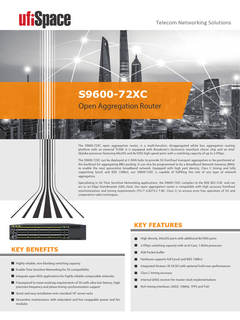 UfiSpace Open Aggregation Router S9600 72XC Datasheet | PDF | Computer ...
