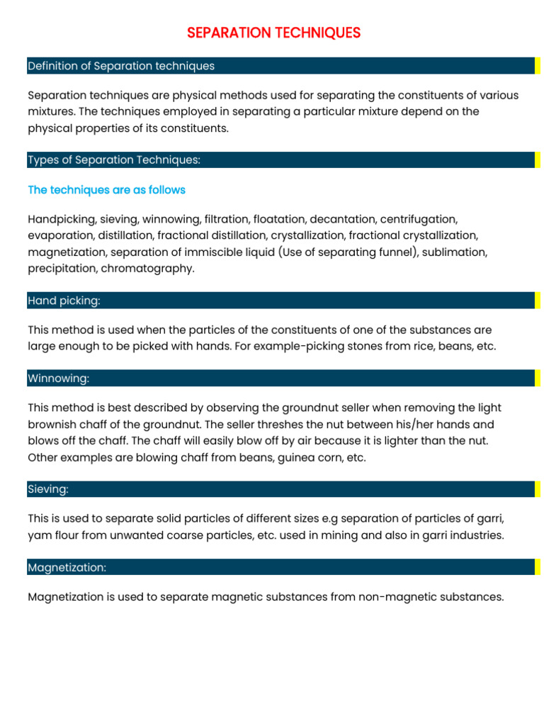 1.1.2 Separation Techniques | PDF | Distillation | Solubility