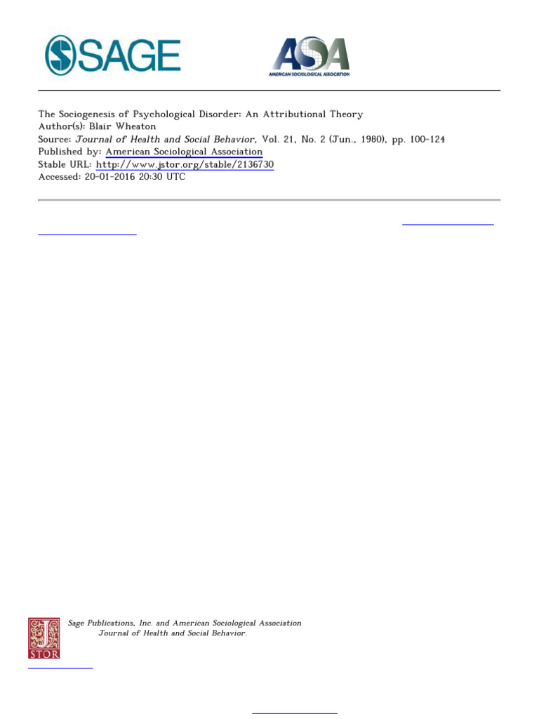 The Sociogenesis of Psychological Disorder: An Attributional Theory ...