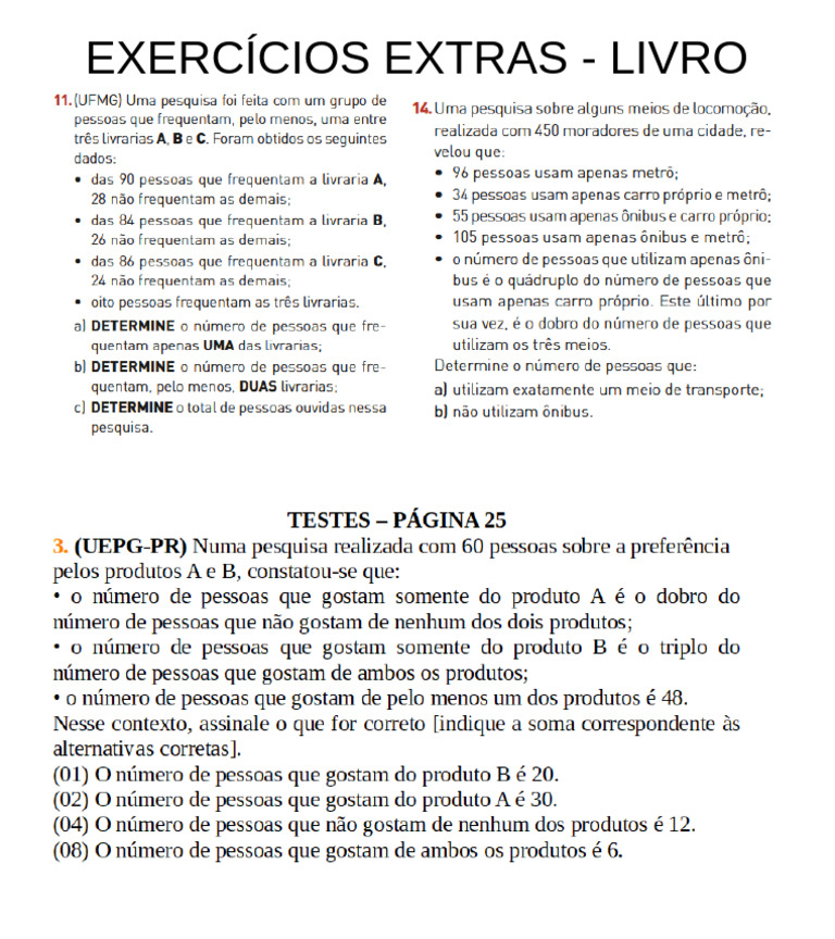 Exercícios Extras Semana 01-1 | PDF