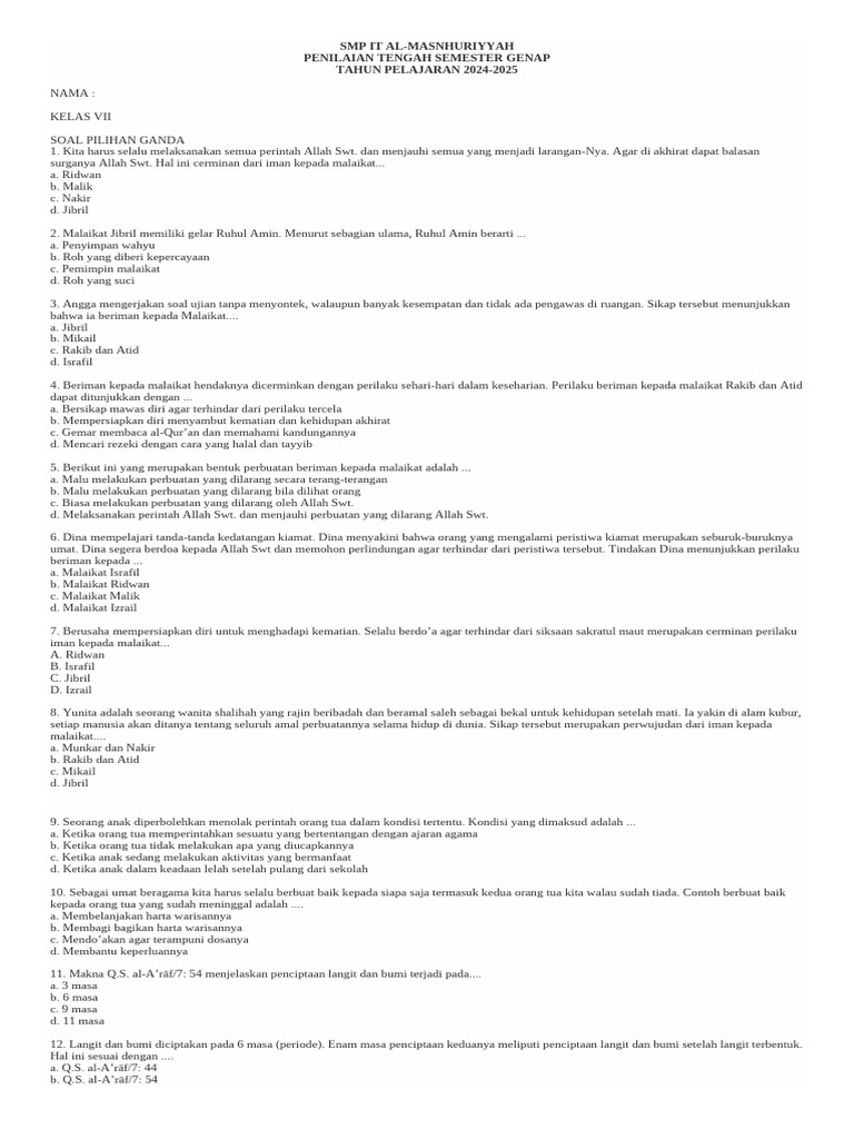 Soal PTS PAI Genap 2025 | PDF