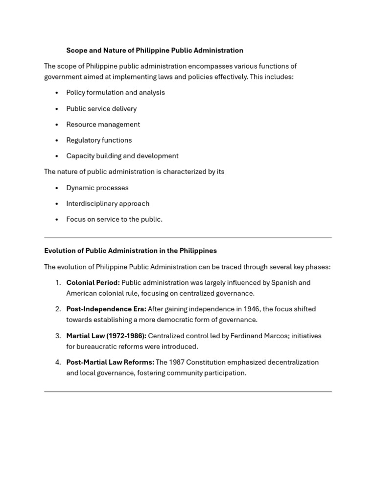 Philippine Public Administration Overview | PDF | Governance | Bureaucracy