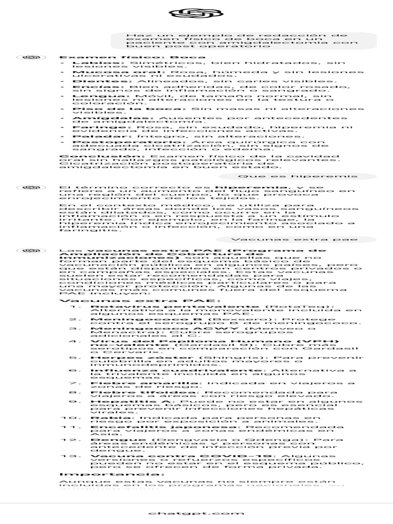 Examen Físico Post Amigdalectomía | PDF