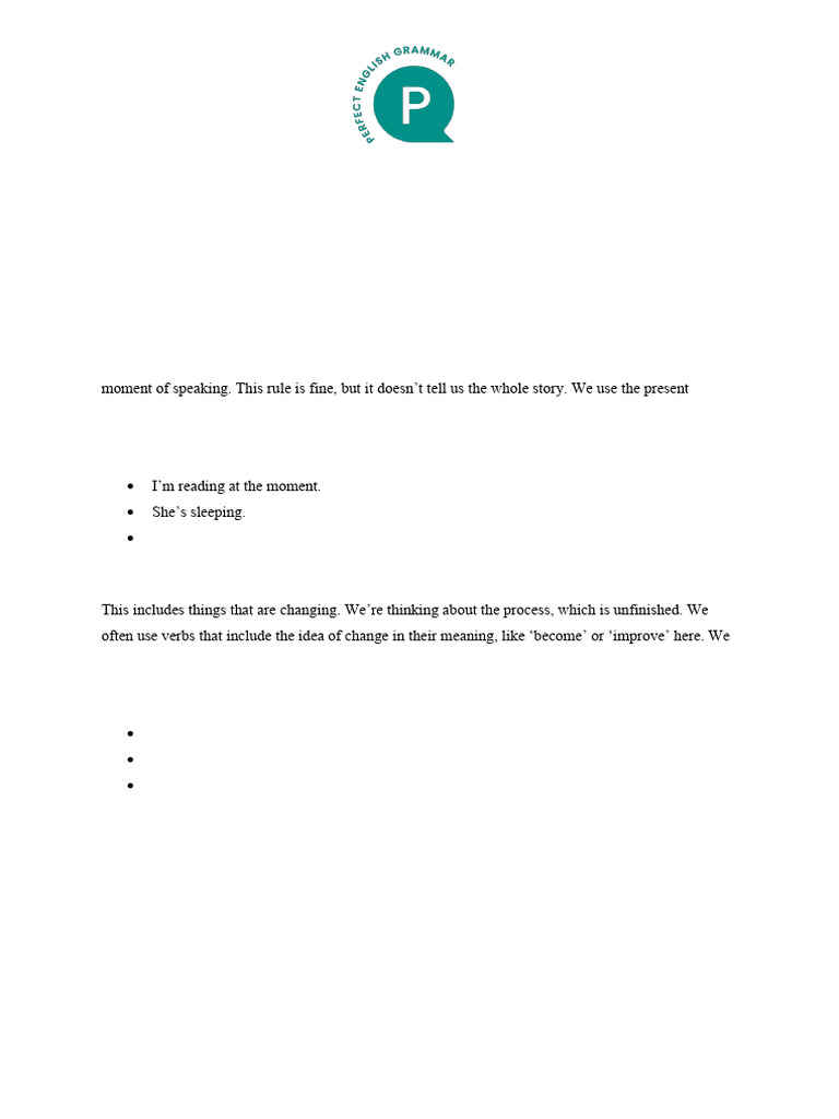 PEG - Present Continuous Uses | PDF | Language Mechanics | Syntax
