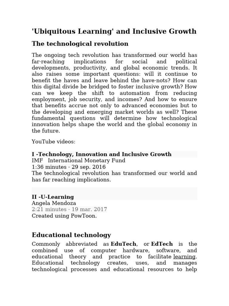 'Ubiquitous Learning' and Inclusive Growth | PDF