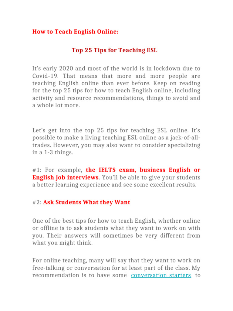 How To Teach English Online | PDF | English As A Second Or Foreign ...