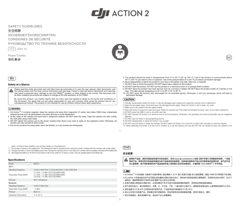 DJI Action 2 Safety Guidelines v1.0 (Power Combo) | PDF