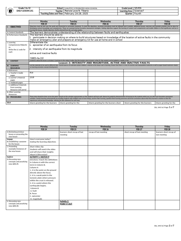 Q2w3s7-Intensity-And-Magnitude-Active-And-Inactive-Faults - DLL | PDF ...