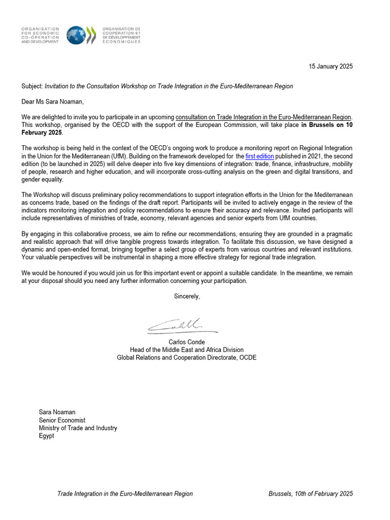 Invitation Trade Consultation Regional Integration Brussels February ...