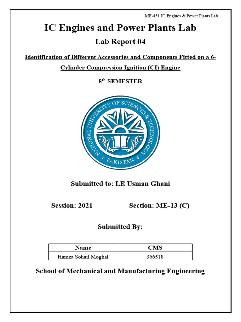 CI Engine Components Identification Lab | PDF | Internal Combustion ...