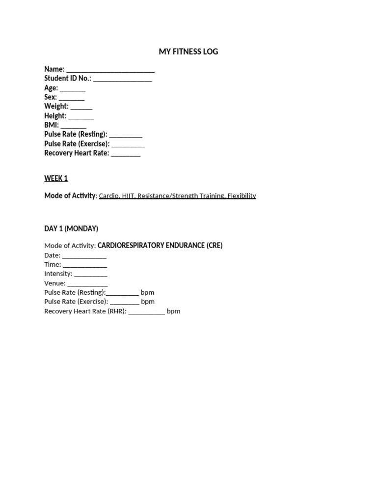 Sample Fitness Log Template | PDF